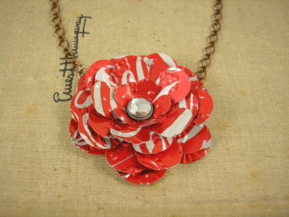 Recycled Soda Can Art. Red Coke Rose Necklace. Upcycled | Etsy