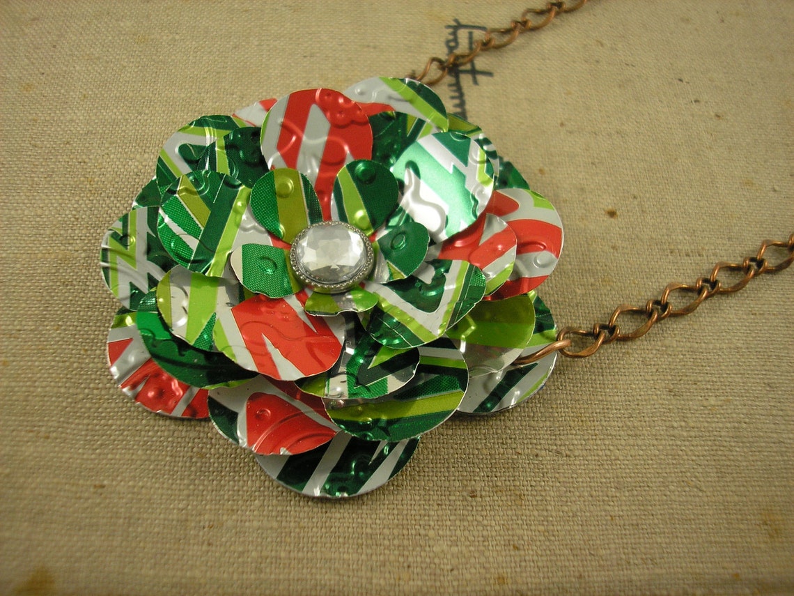Recycled Soda Can Art. Green Rose Necklace. Upcycled Statement - Etsy