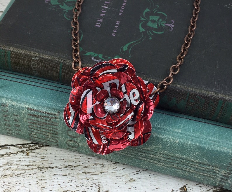Dr Pepper Rose Necklace. Recycled Soda Can Art. Dr Pepper. - Etsy