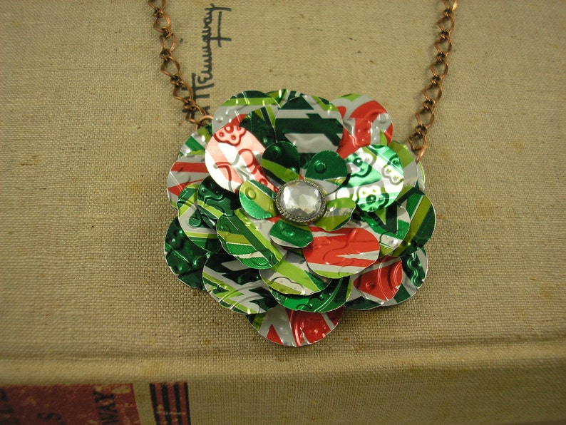 Recycled Soda Can Art. Green Rose Necklace. Upcycled Statement - Etsy