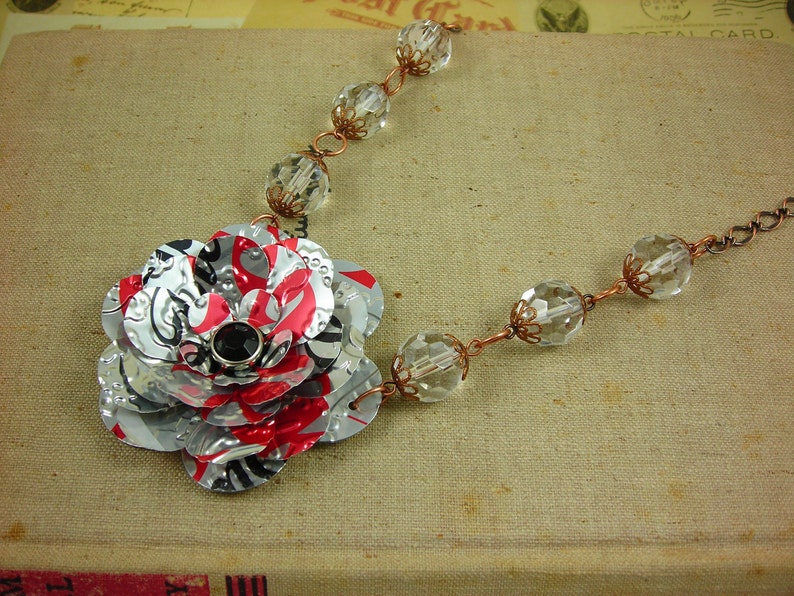 Diet Coke Rose With Crystal Beads Necklace. Recycled Soda Can | Etsy
