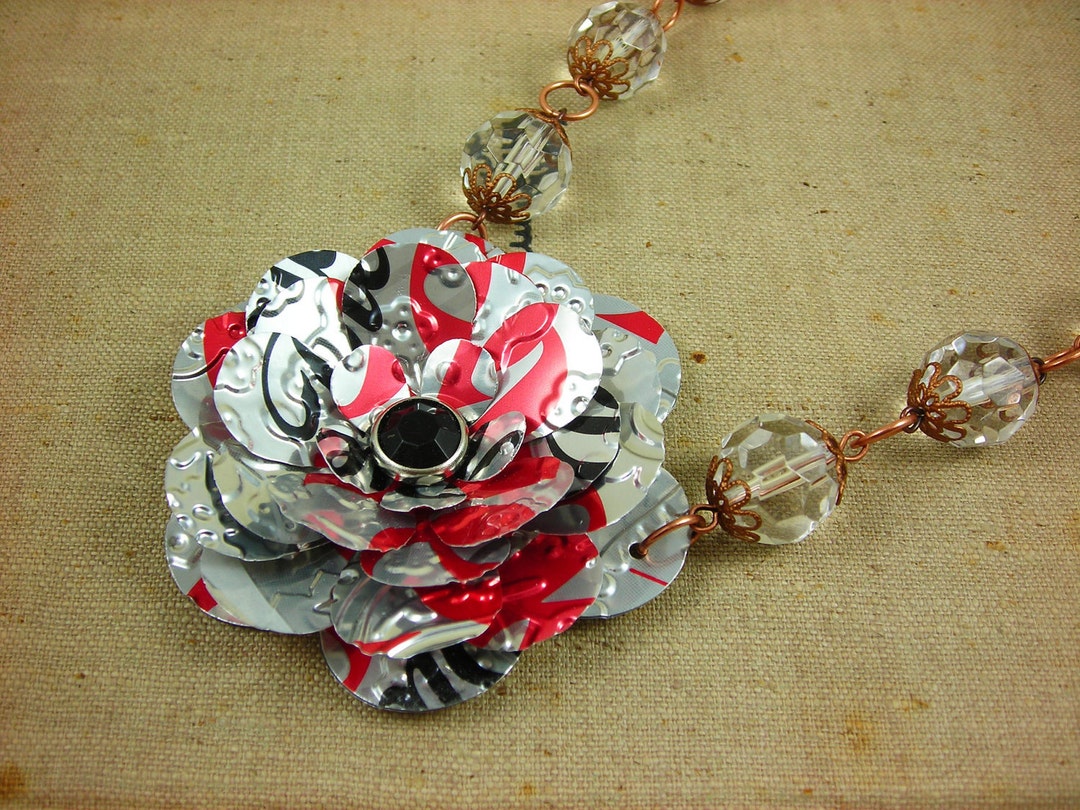 Diet Coke Rose With Crystal Beads Necklace. Recycled Soda Can Art. Diet ...