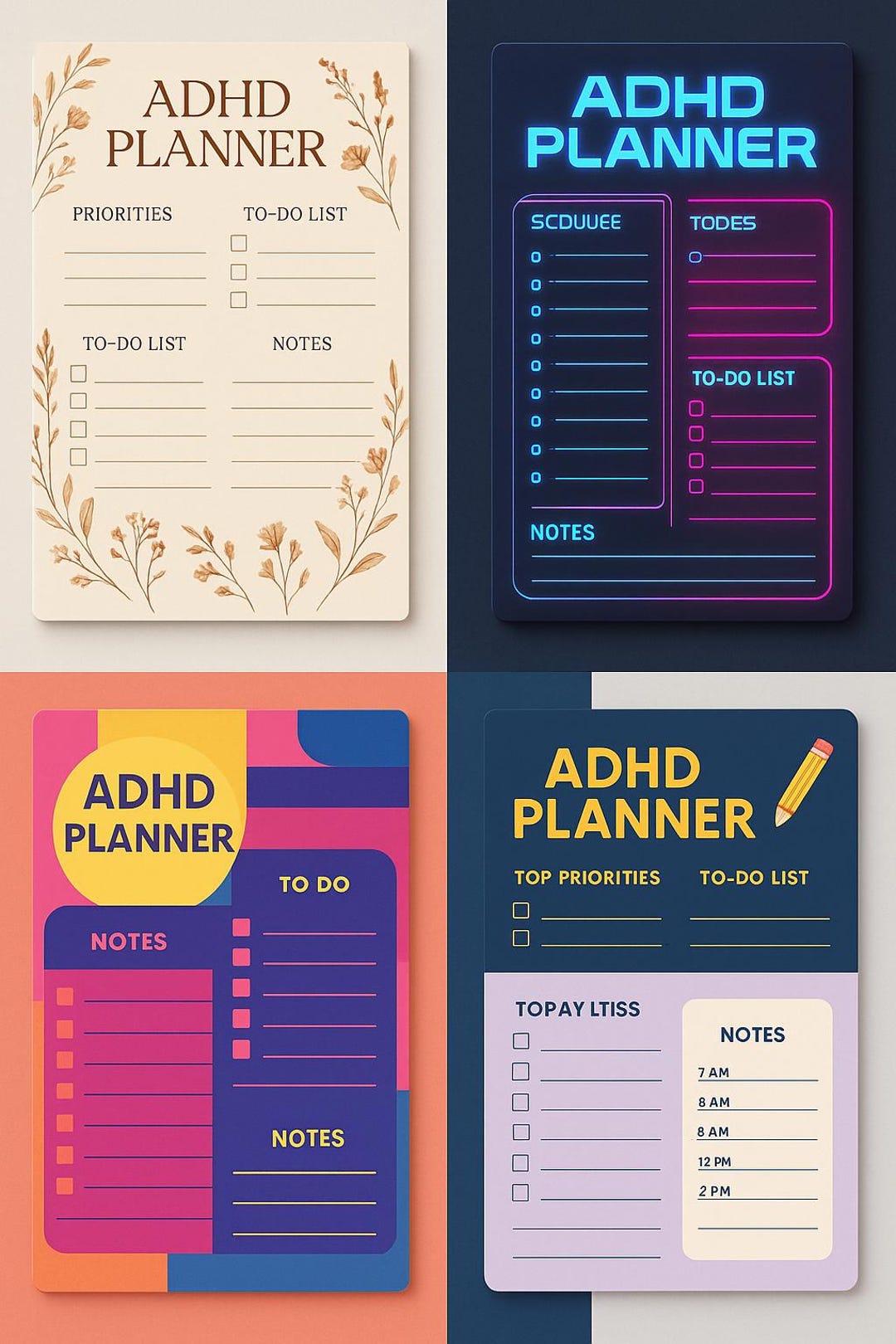 ADHD Daily Planner Bundle | Printable Focus Routine Organizer Brain ...