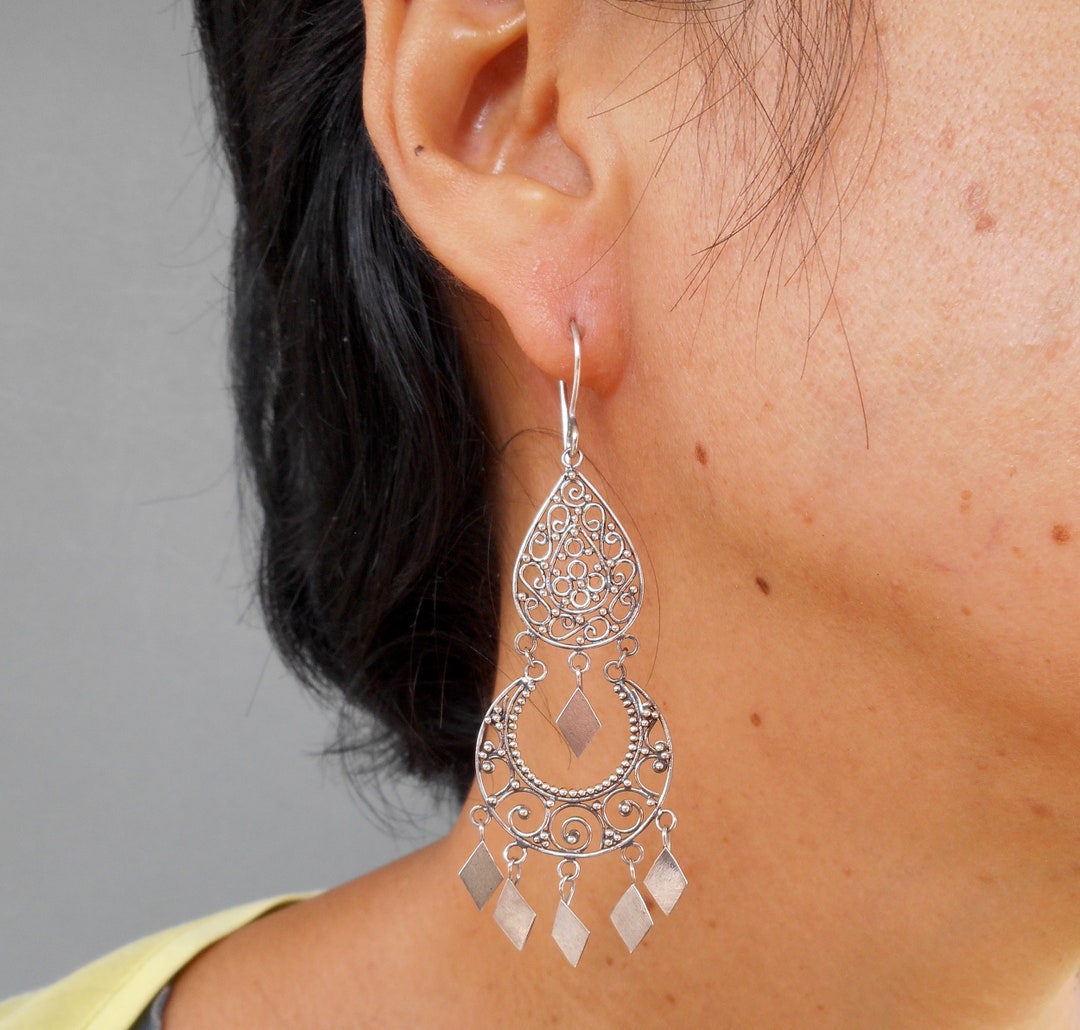 Handmade Chandelier Sterling Silver Earrings, Silver Dangle Earrings ...