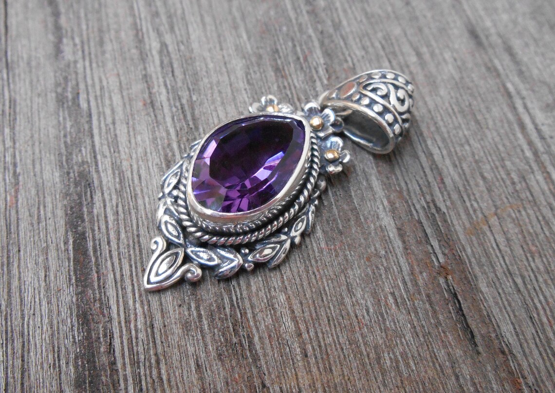 Sterling Silver pendant genuine large purple amethyst gemstone | Etsy