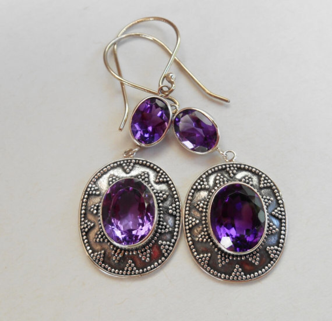 Sterling Silver Dangle Earrings With Amethyst Gem / Silver - Etsy
