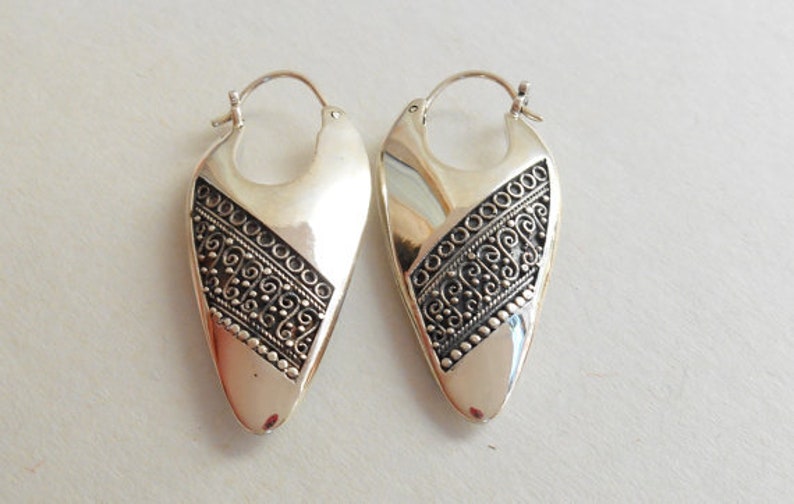 Polished Medium Oblong Hoop Sterling Silver Earrings Silver - Etsy