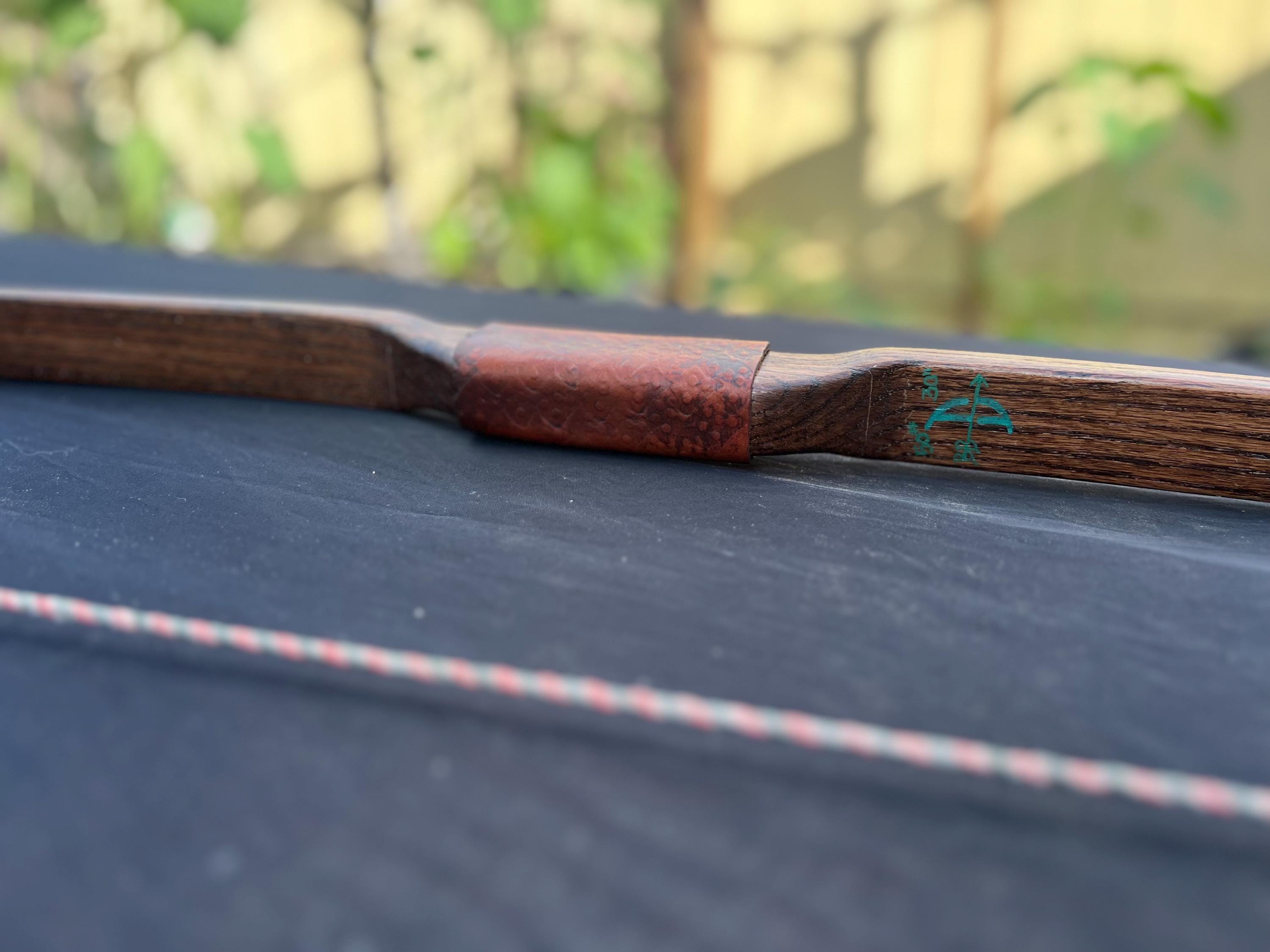 70 " Longbow, 50# @ 30", Solid Wood Red Oak, Leather Wrap, With String ...