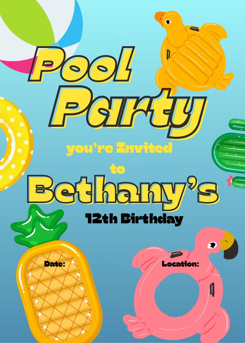 Pool Party Invitation- Editable Digital File- Instant Download - Etsy
