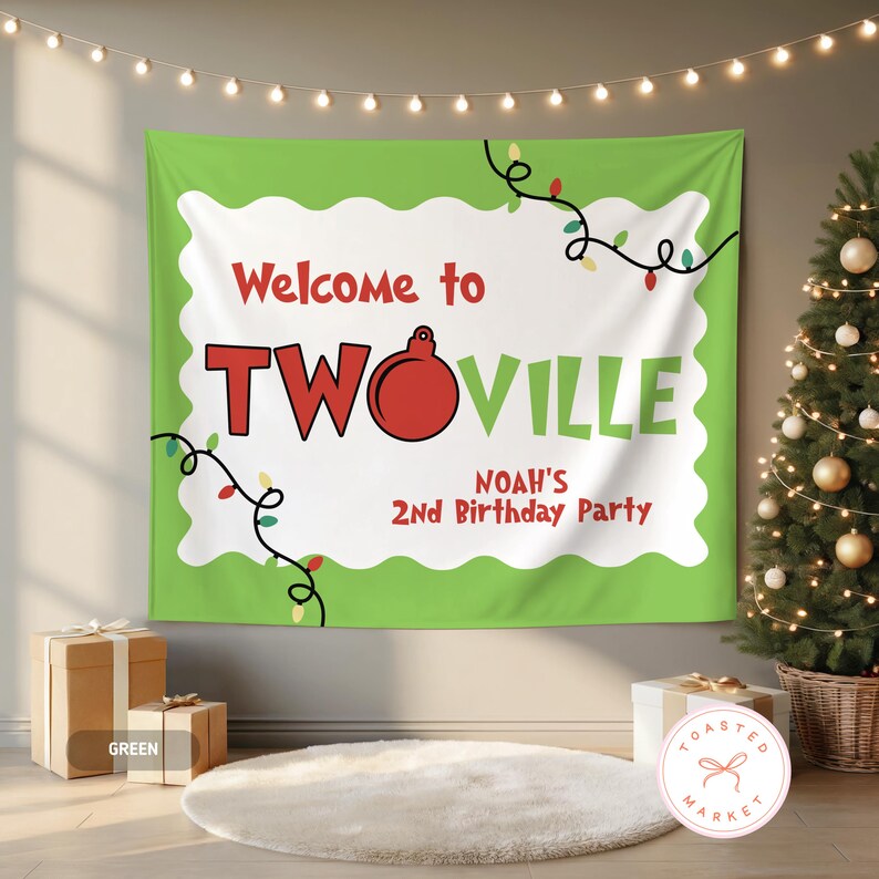 Who is Turning Two Birthday Banner, Christmas 2nd Birthday Decoration ...