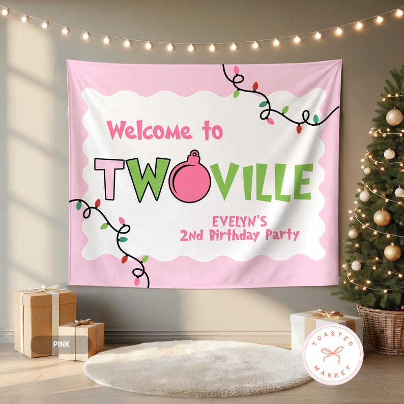 Who is Turning Two Birthday Banner, Christmas 2nd Birthday Decoration ...
