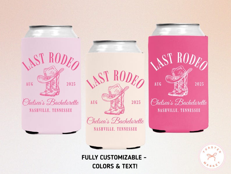 Custom Western Bachelorette Can Coolers, Last Rodeo Personalized Can ...