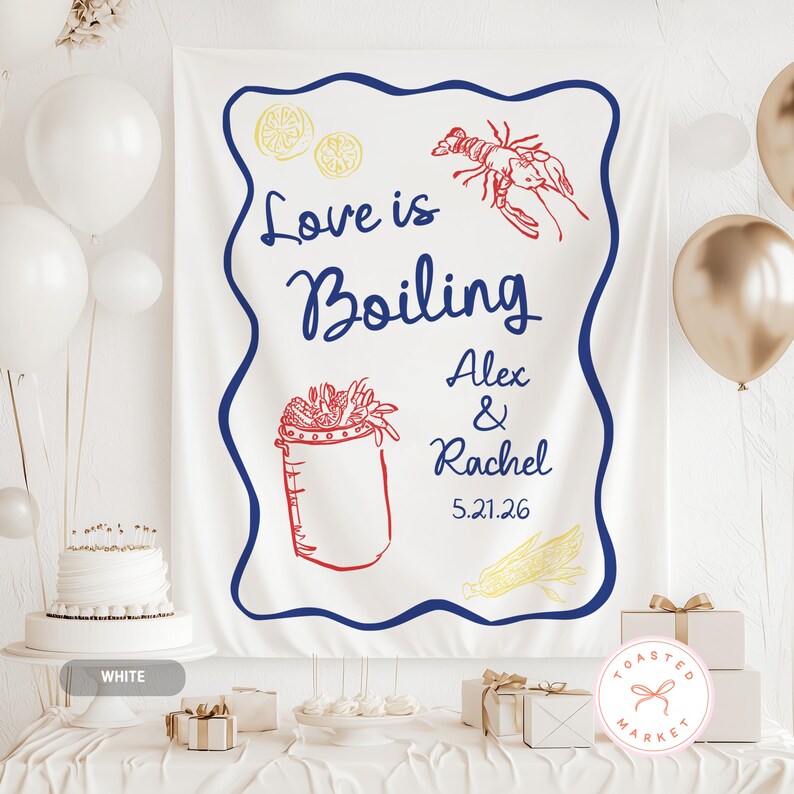 Crawfish Boil Engagement Party Banner, Love is Boiling Bridal Shower ...