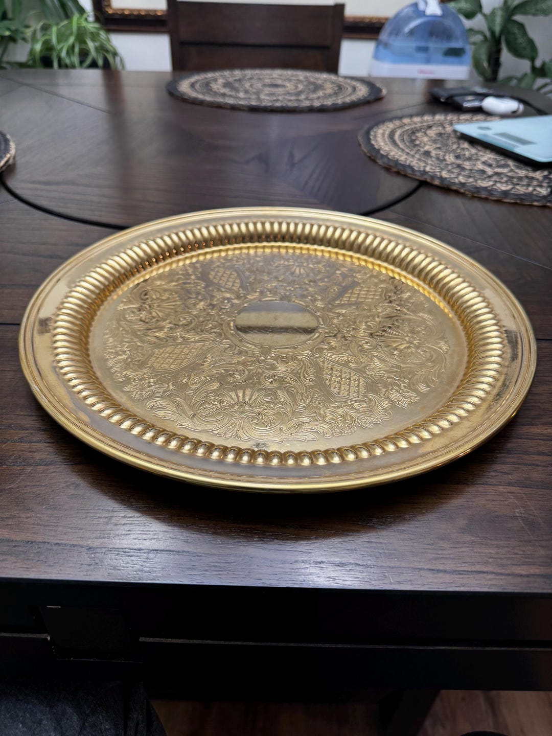 Vintage 24K Electro Gold Plated Tray • Ornate Floral Plate, Bar Cart ...