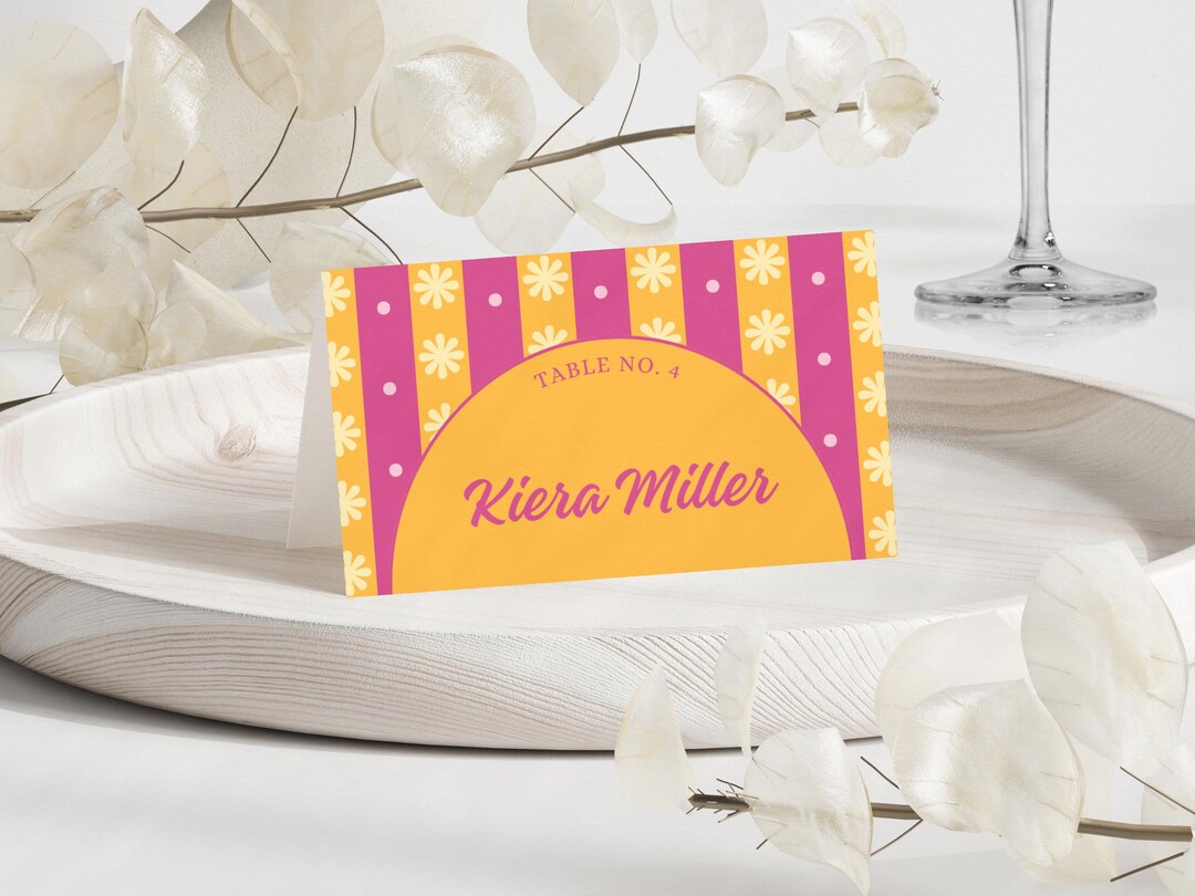 Retro Wedding Place Card Template Custom Tag Wedding Guest Reception ...