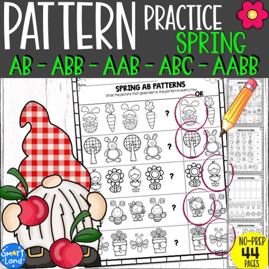 Spring Math Patterns Worksheets 5 Main Types | Print & Use - Etsy