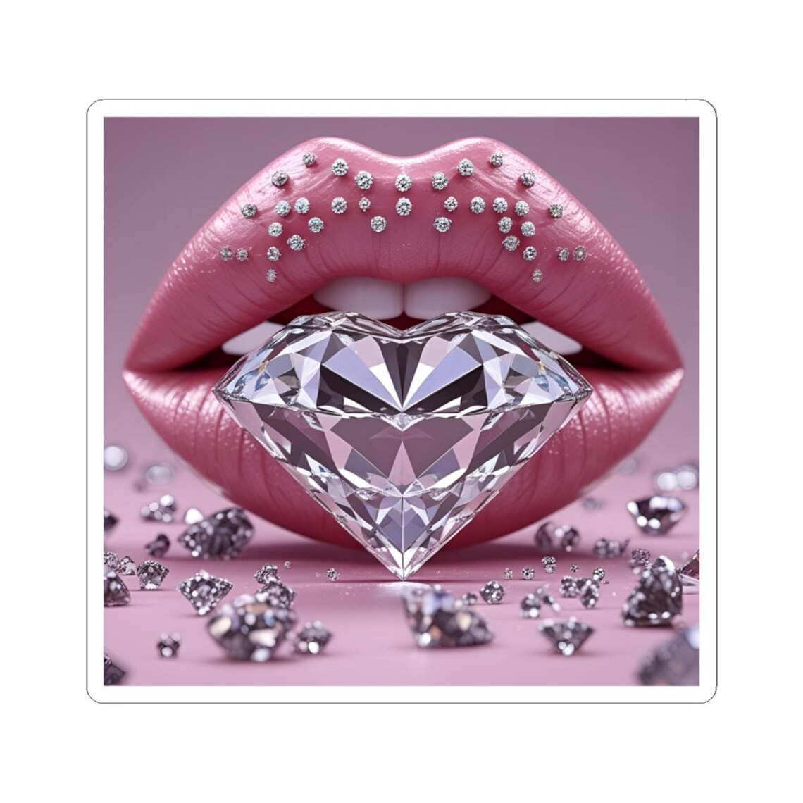 Glamorous Kiss-cut Stickers - Sparkling Lips & Diamonds Decals, Great ...