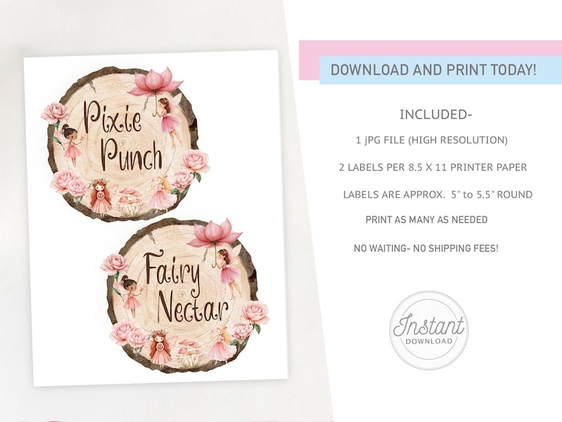 Fairy Party Drink Labels: Pixie Punch, Magical Nectar (digital Download ...