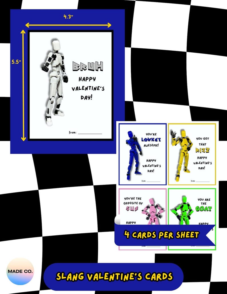 Printable Gen Alpha Slang Meme Classroom Valentine Cards Boys | Instant ...