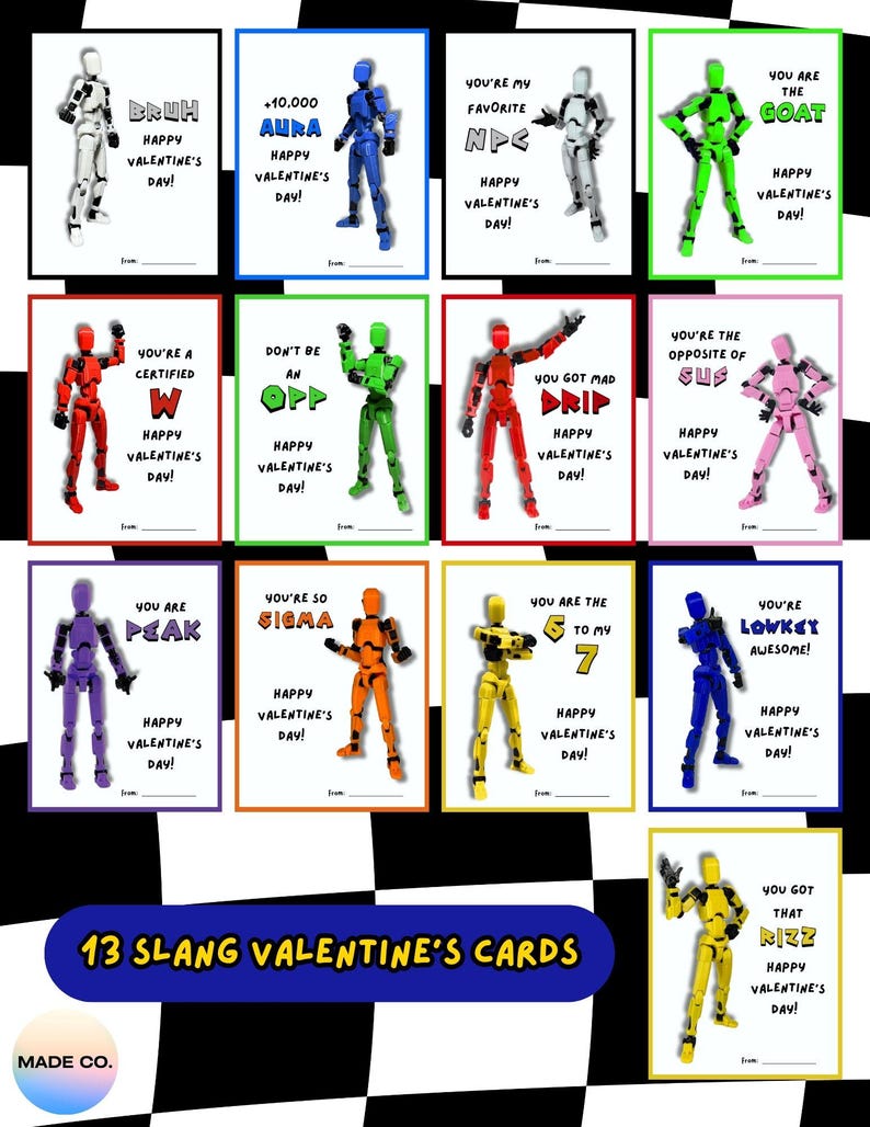 Printable Gen Alpha Slang Meme Classroom Valentine Cards Boys | Instant ...