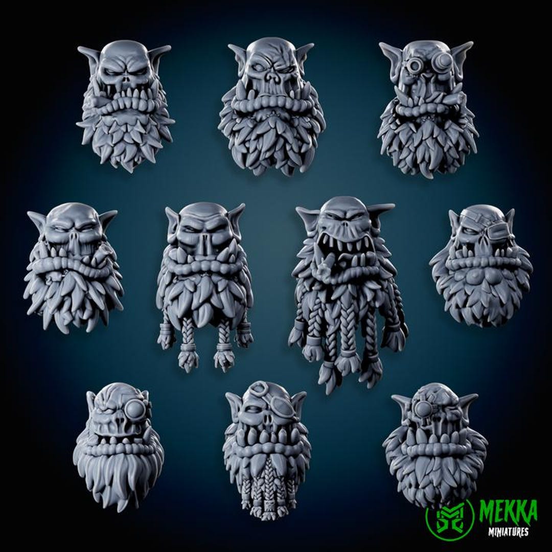 Bearded Orc Heads by Mekka Miniatures (28mm/32mm Ork Wargaming) - Etsy