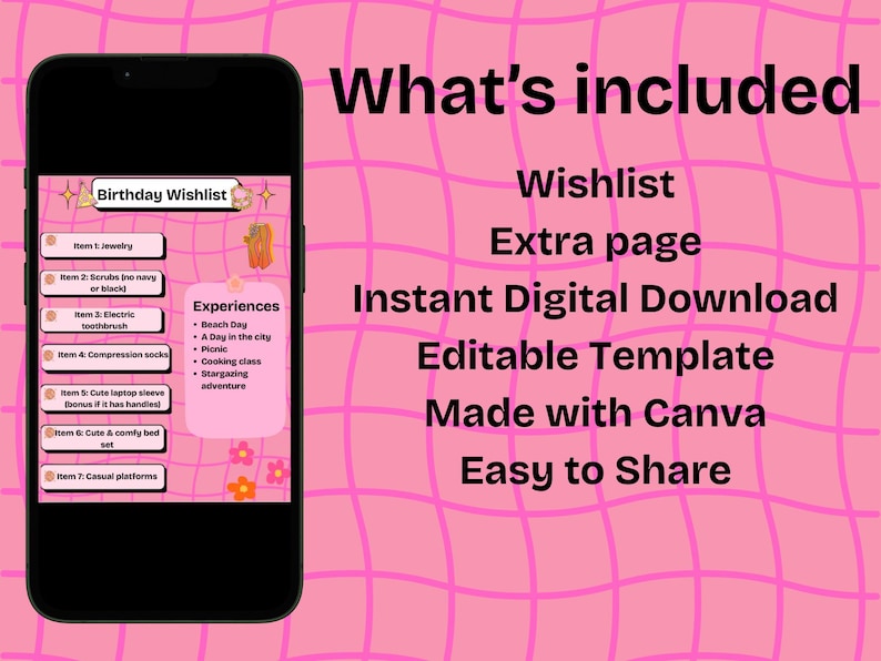 Pink Birthday Wishlist Template: Editable Gift List (digital Download ...