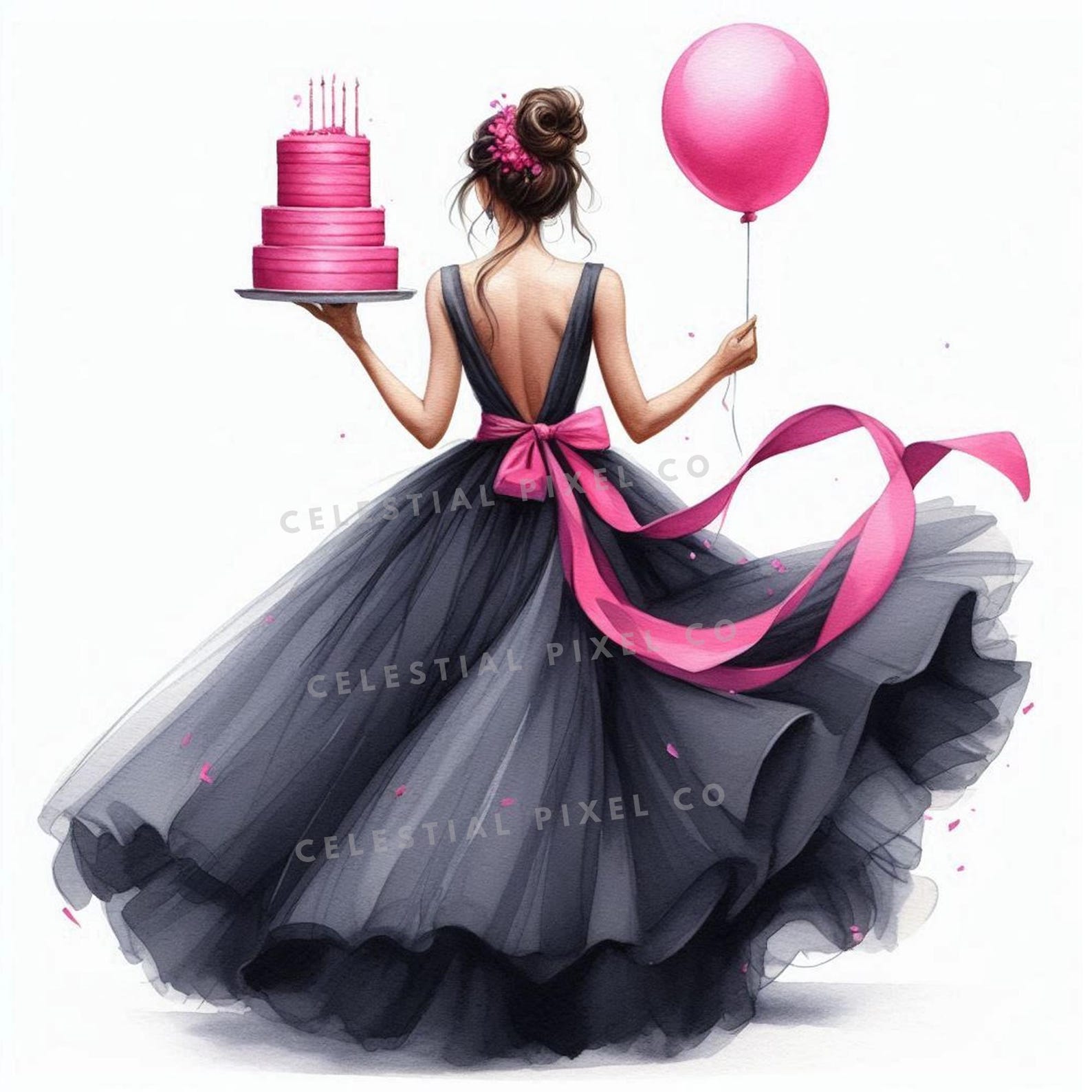 26 Watercolor Birthday Girl Clipart, Pink Party Girl Printable Clipart ...