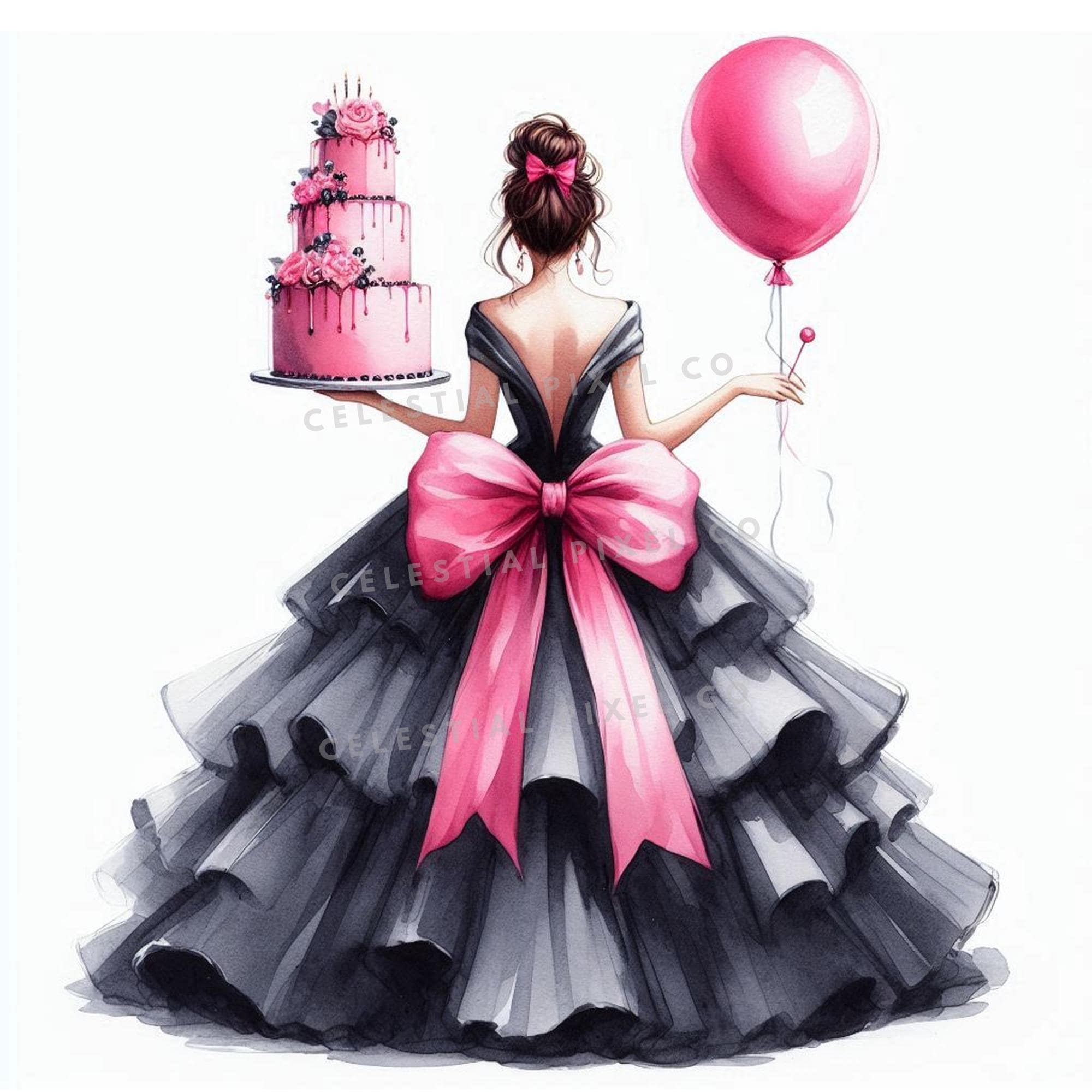 26 Watercolor Birthday Girl Clipart, Pink Party Girl Printable Clipart ...