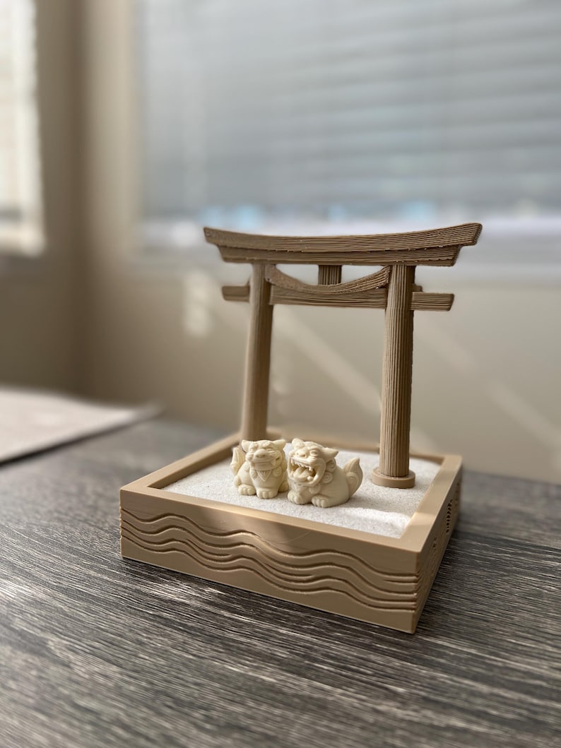 Japanese Style Torii Gate Desktop Zen Garden With Okinawa Shisha Dogs ...