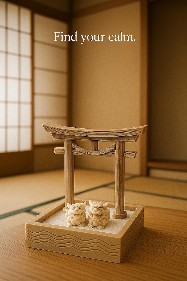 Japanese Style Torii Gate Desktop Zen Garden With Okinawa Shisha Dogs ...