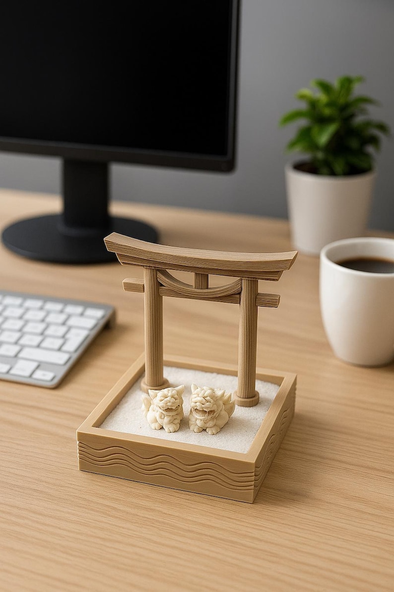Japanese Style Torii Gate Desktop Zen Garden With Okinawa Shisha Dogs ...