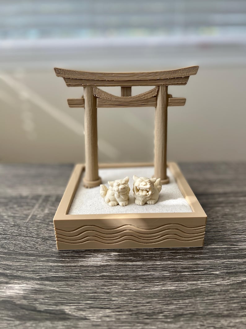 Japanese Style Torii Gate Desktop Zen Garden With Okinawa Shisha Dogs ...
