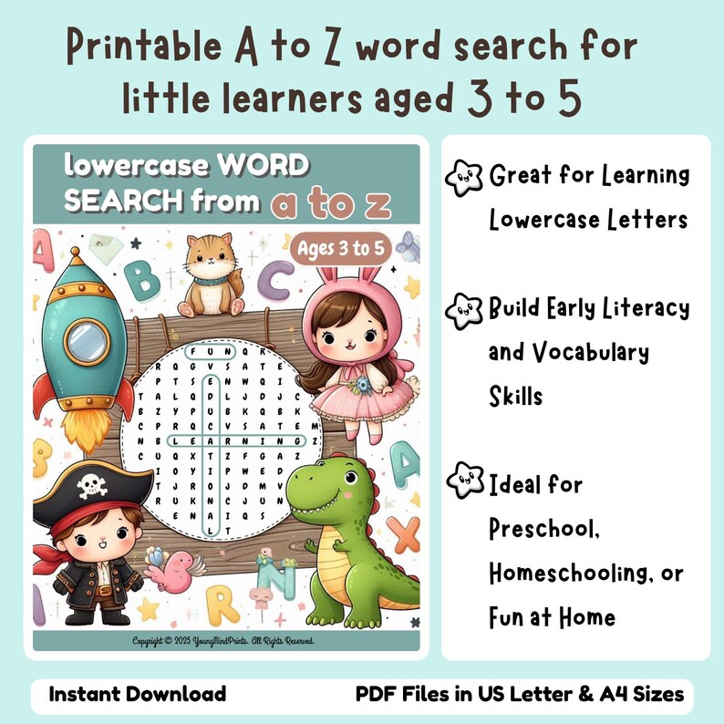Lowercase Alphabet Word Search for Kids Aged 3-5 | Fun Printable ...