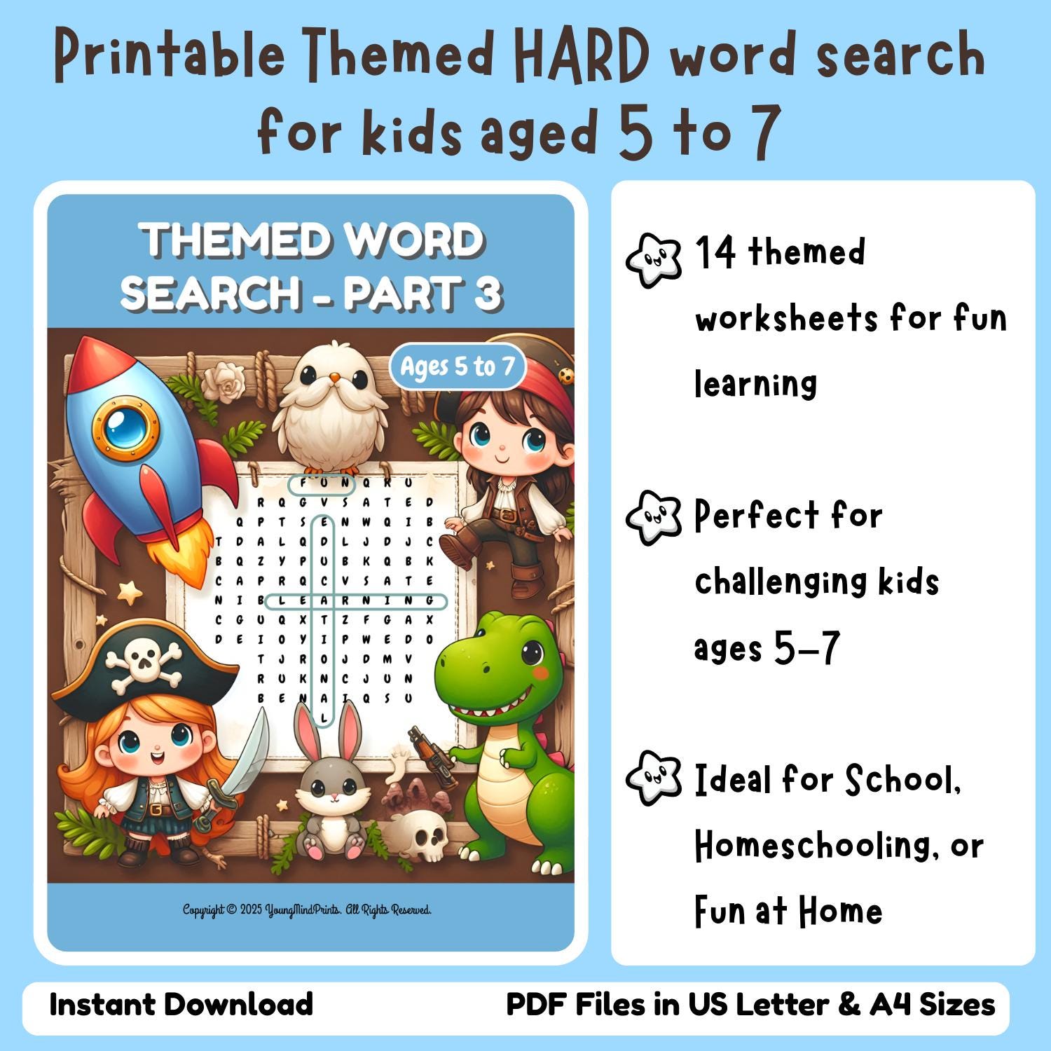 Part 3: Hard Themed Word Search for Kids 5–7 | 14 Printable Worksheets ...