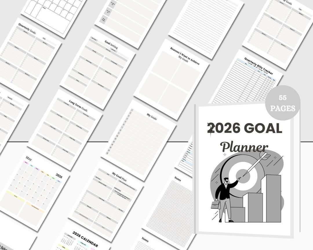 2026 Goal Planner Canva Template | Yearly Goal Setting Workbook Vision ...