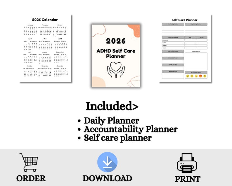 2026 ADHD Self-care Planner Canva Template | ADHD Daily Planner Adults ...