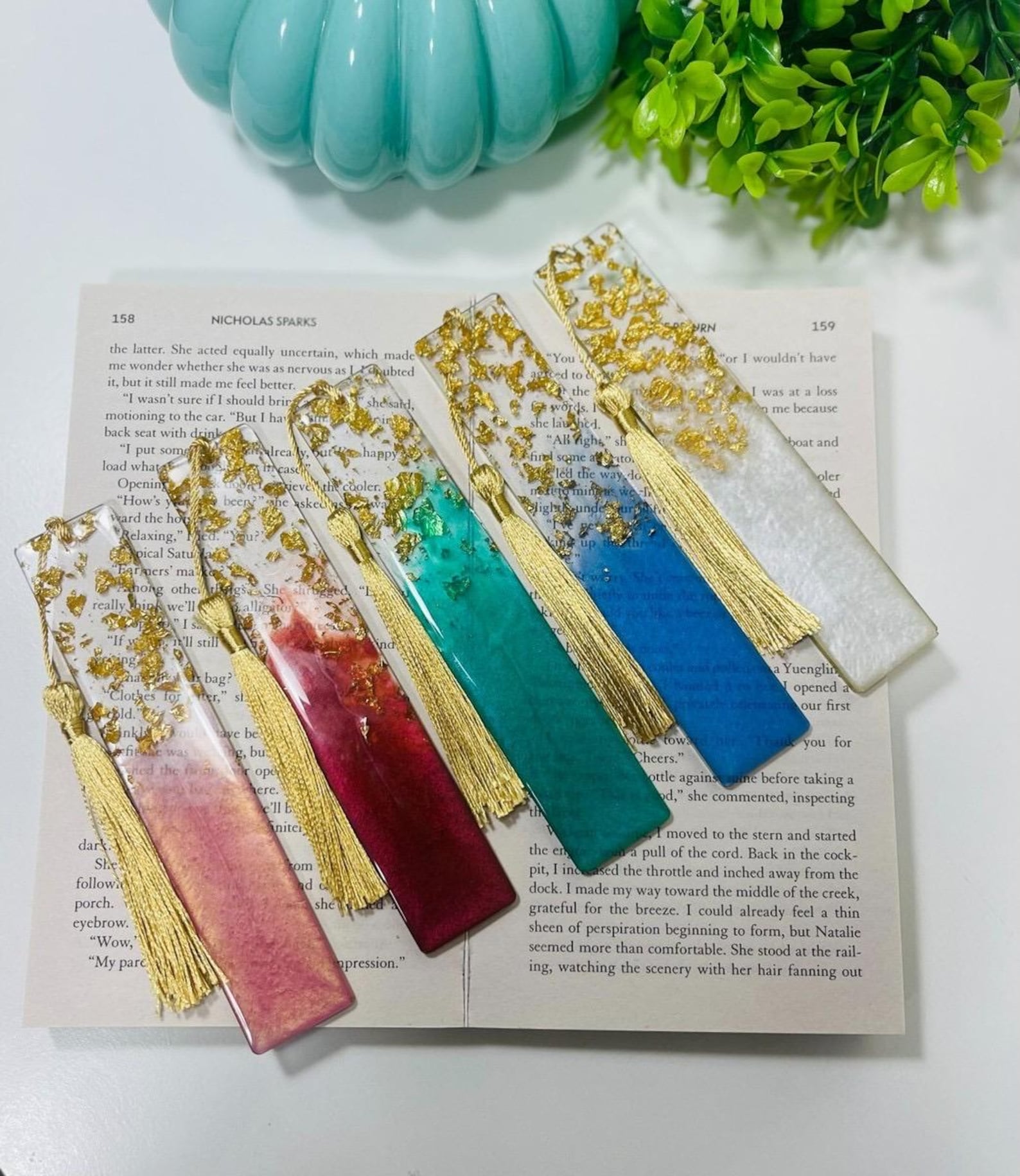 Custom Resin Bookmark Set: Set of 5 Floral, Glitter, or Crystal Details ...