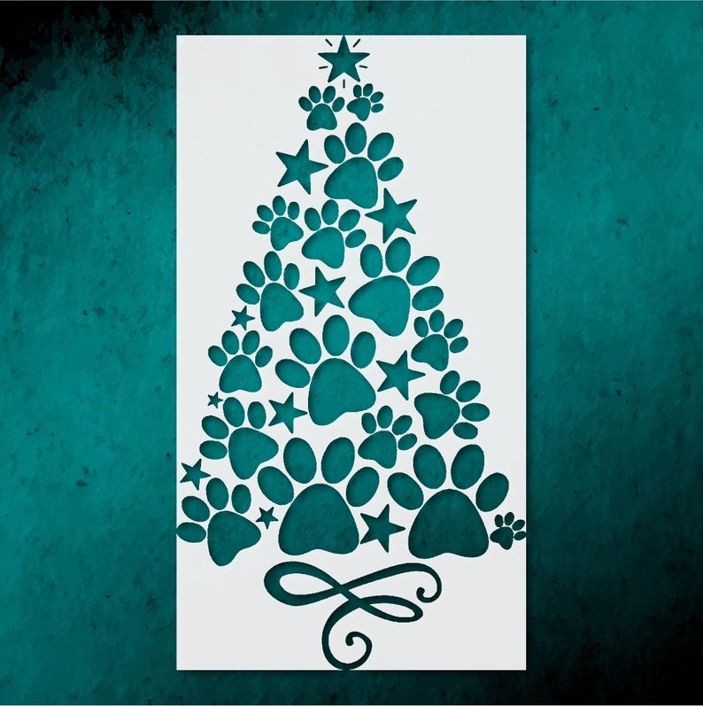 Paw Print Christmas Tree Stencil - Seasonal Pet Lover Decor - Etsy