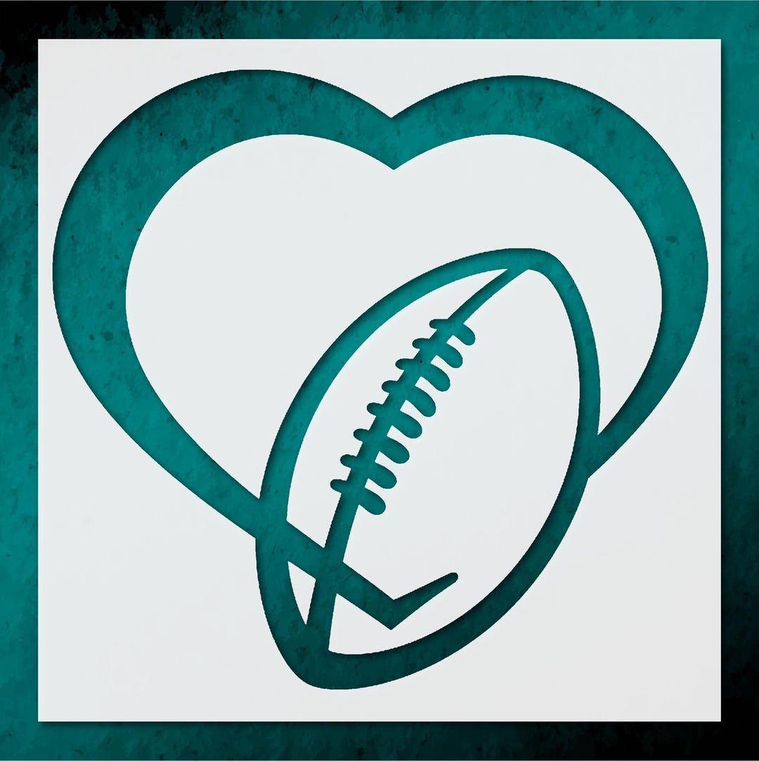 Stylized Heart With Football Stencil - Sports Love Symbol for Crafts ...
