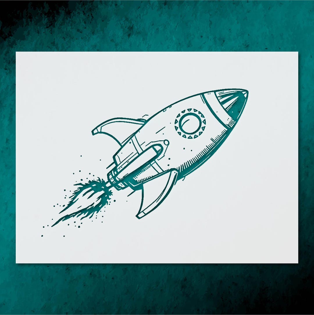 Rocket Ship Stencil: Playful Cartoon Design - Reusable Plastic - Etsy