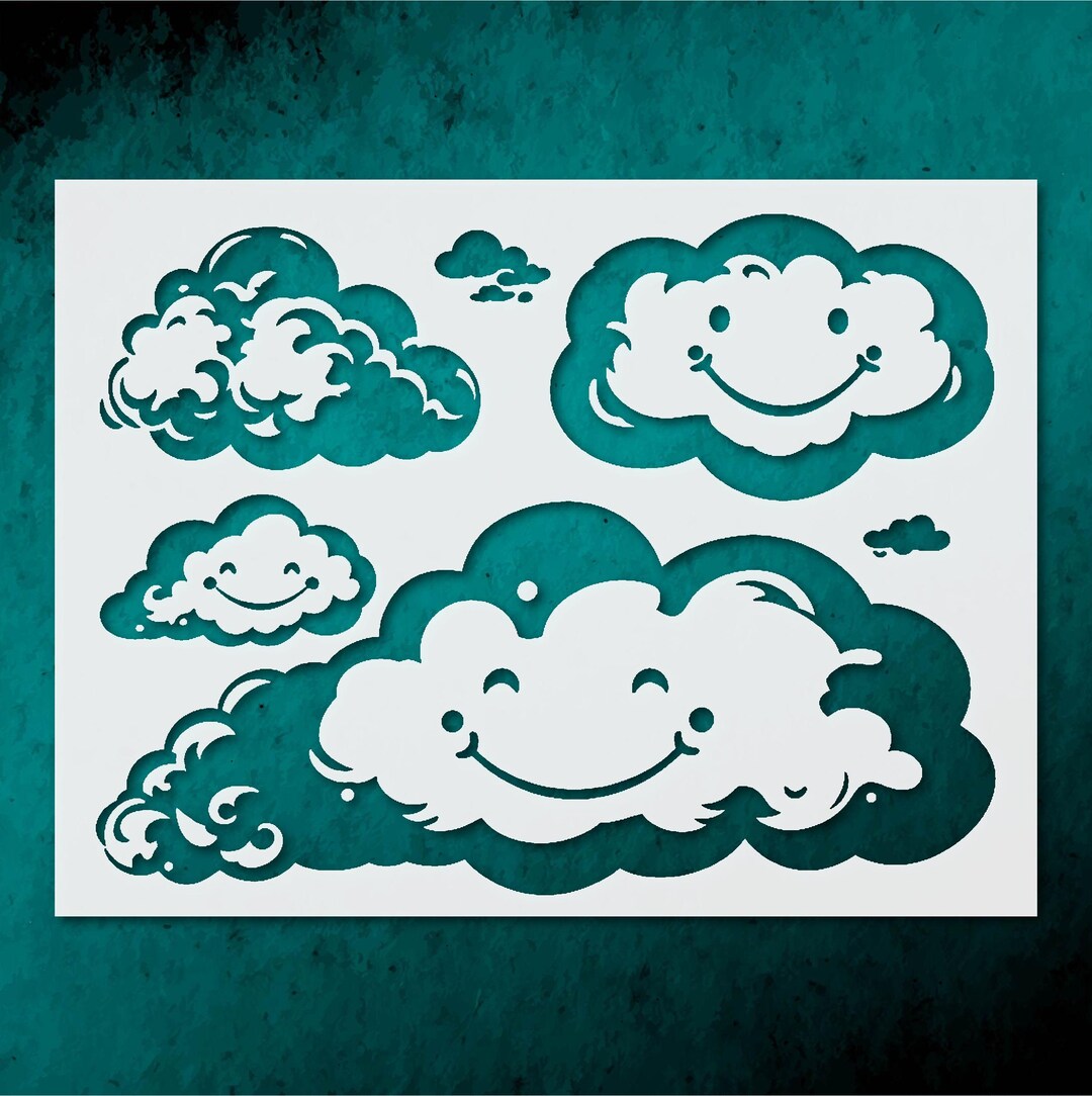 Smiling Cloud Faces Stencil for Whimsical Home Decor and Crafts - Etsy