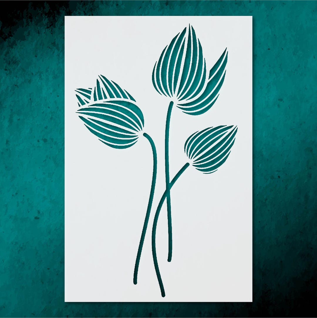 Floral Craft Stencil: Line Art Flower Buds - Reusable Design - Etsy