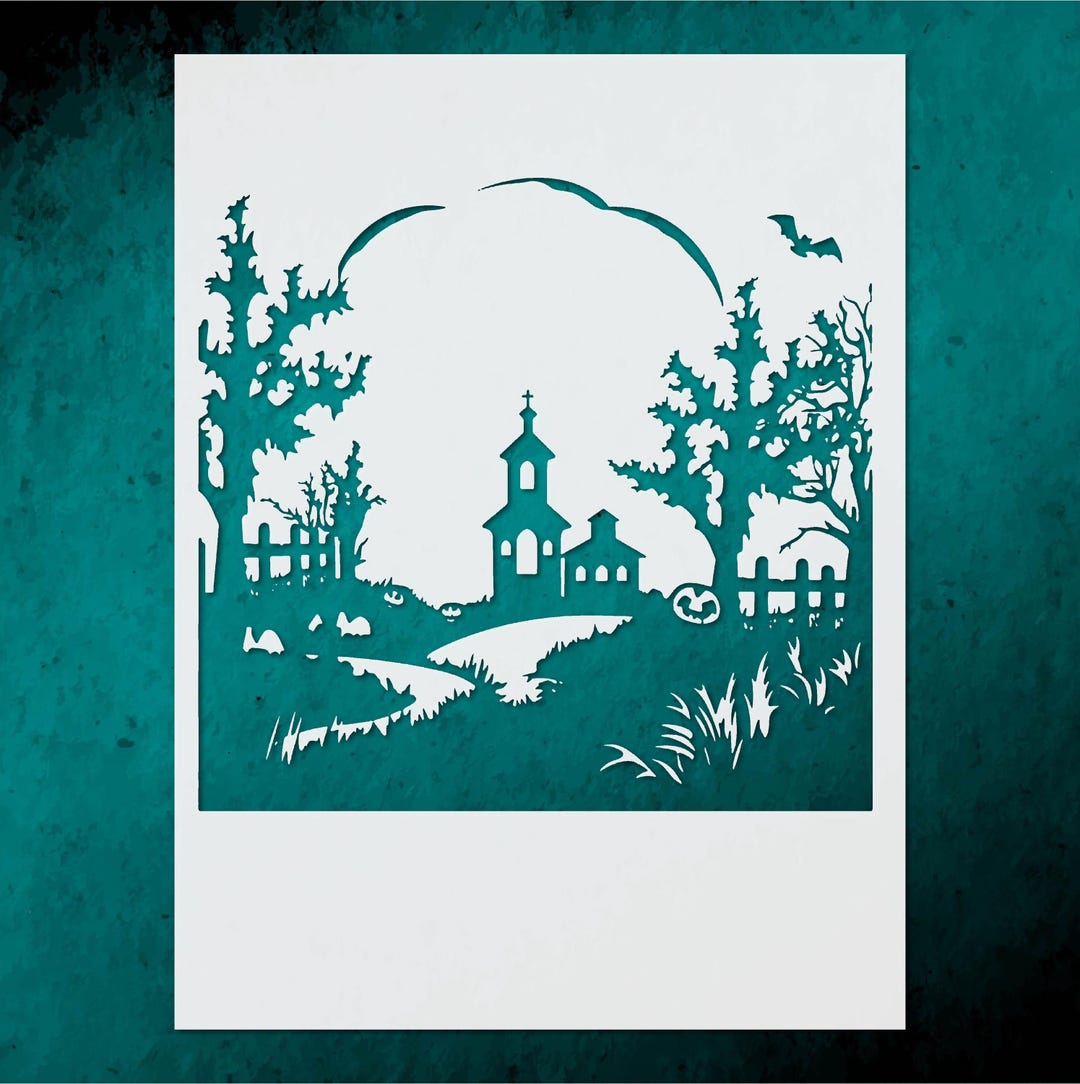 Spooky Graveyard Stencil for Halloween Crafts Wall Decor - Etsy