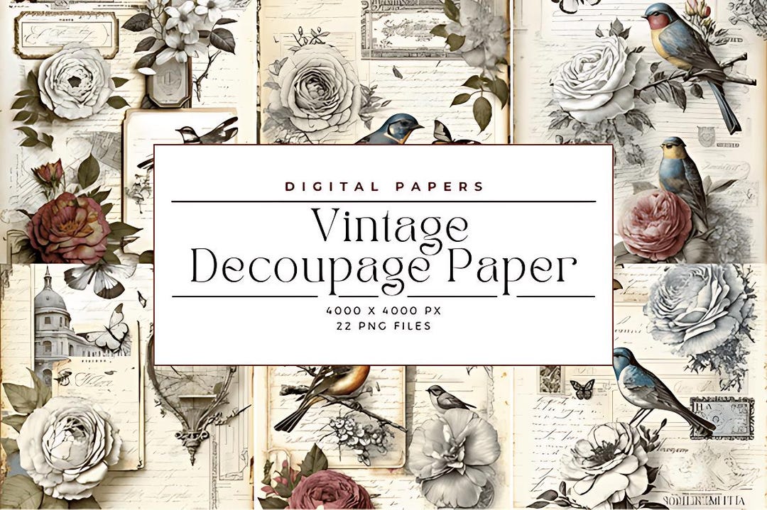 Vintage Decoupage Paper Background, Commercial Use Digital Download for ...