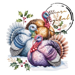 5 Thanksgiving Turkey Clipart PNG Bundle | Watercolor Christmas Turkey ...