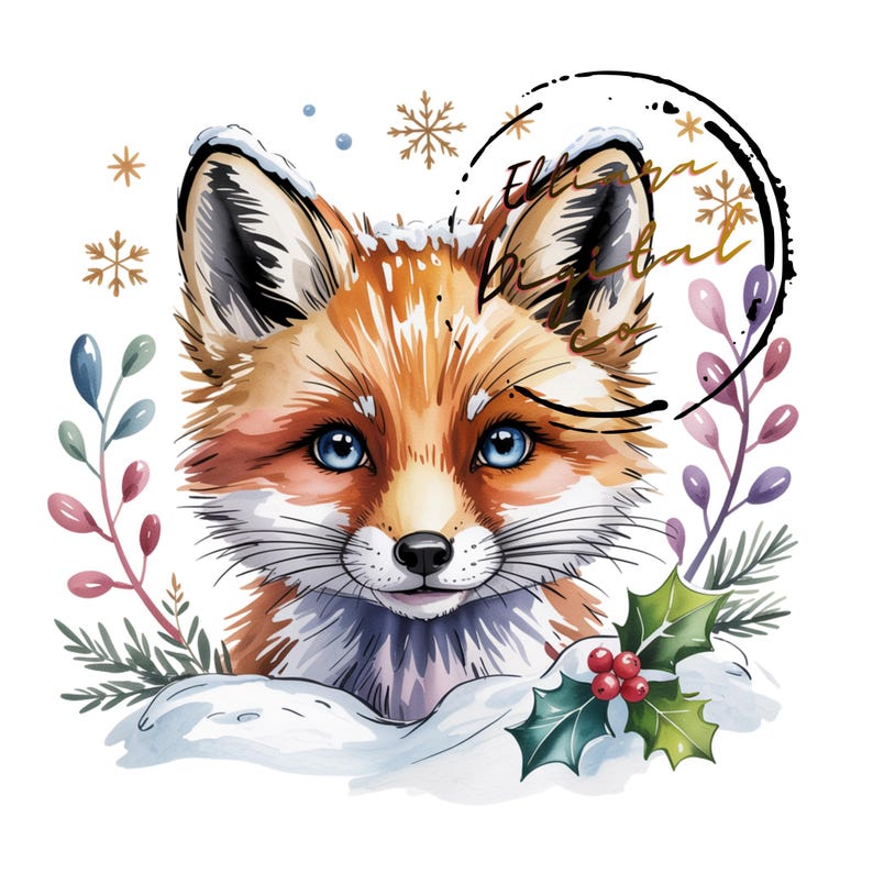 5 Winter Fox Clipart PNG Bundle | Watercolor Woodland Animal Clipart ...