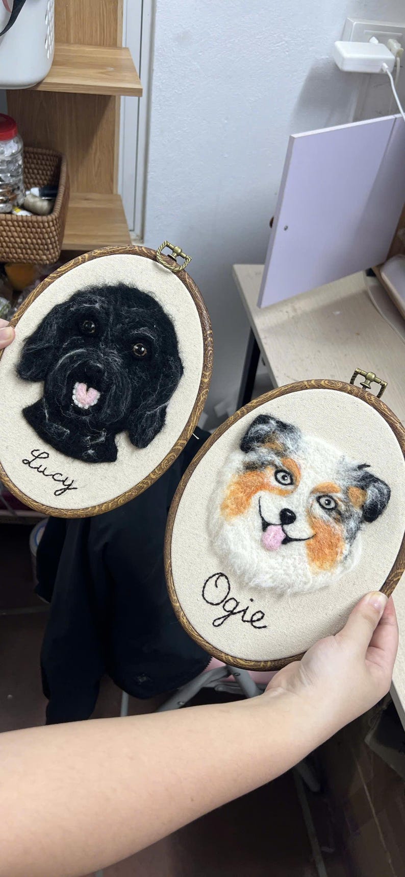 Custom Needle Felted Pet Portrait Hoop: Personalized Dog Name Art ...