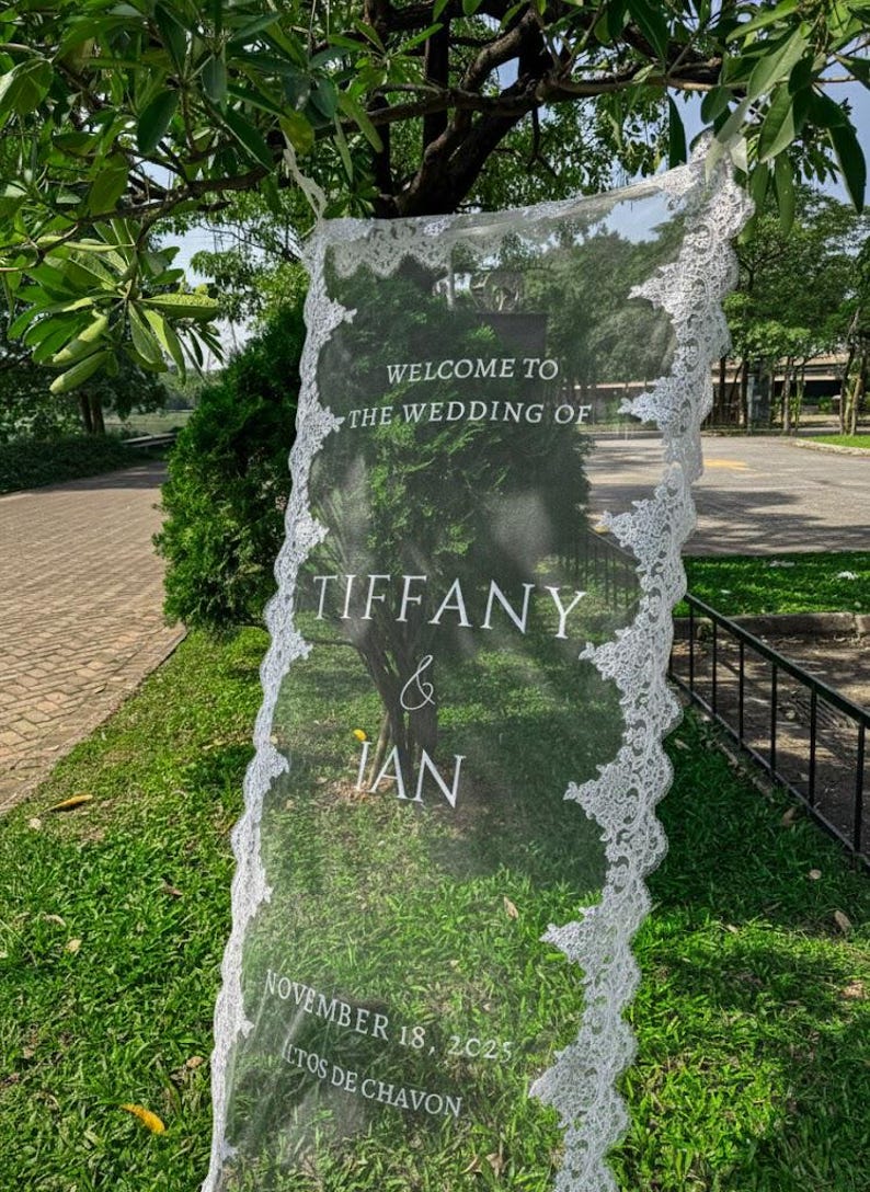 Old Money Sheer Lace Wedding Welcome Sign With Stand, Timeless Romantic ...