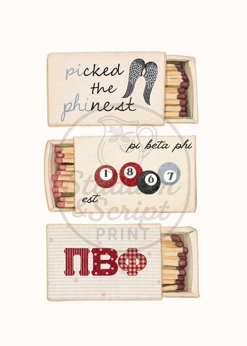Pi Beta Phi Sorority Matchbox Art Print: Retro Watercolor (digital ...