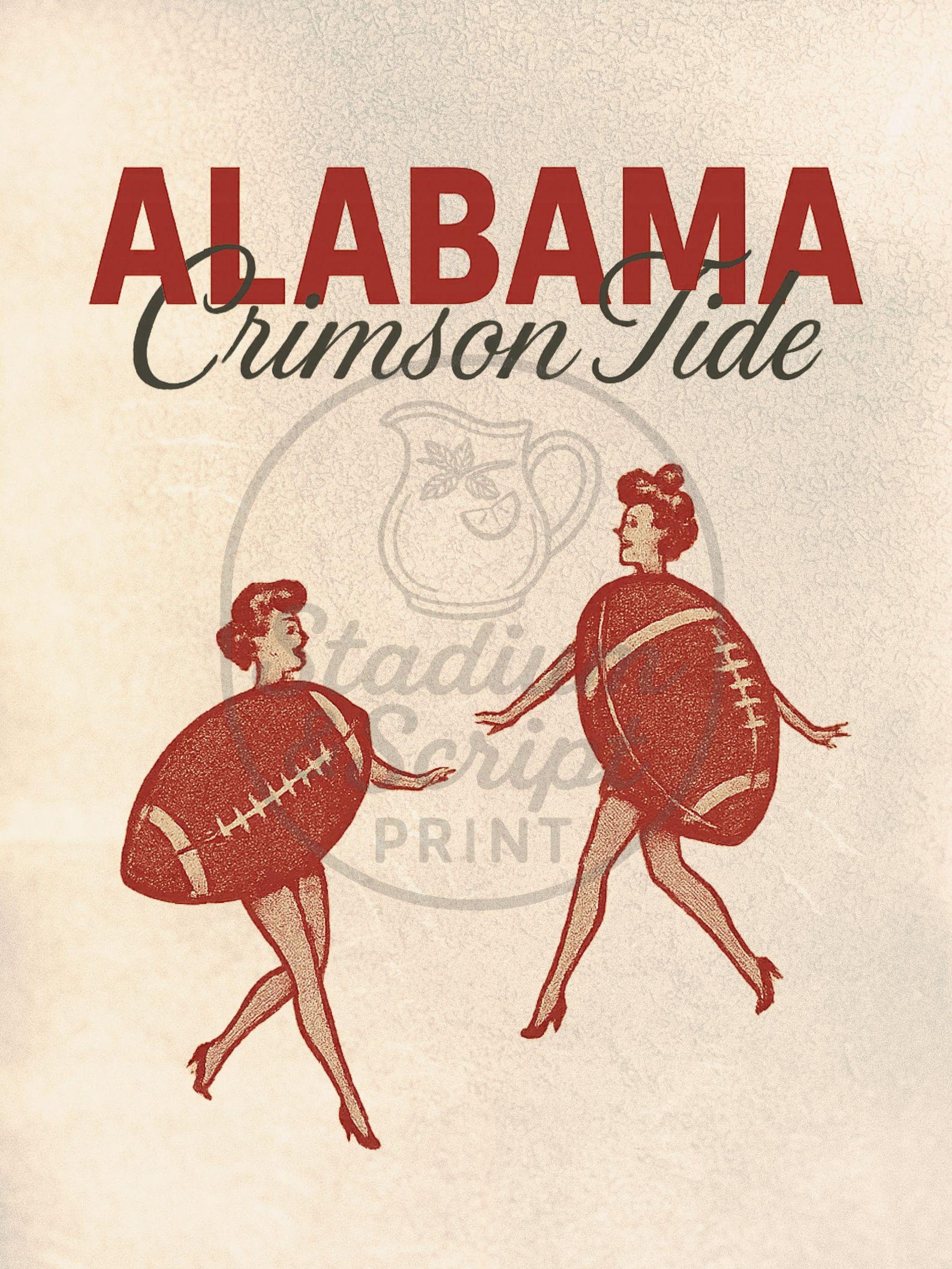 Alabama Crimson Tide Football Girls Print | Retro Bama Dorm Art ...